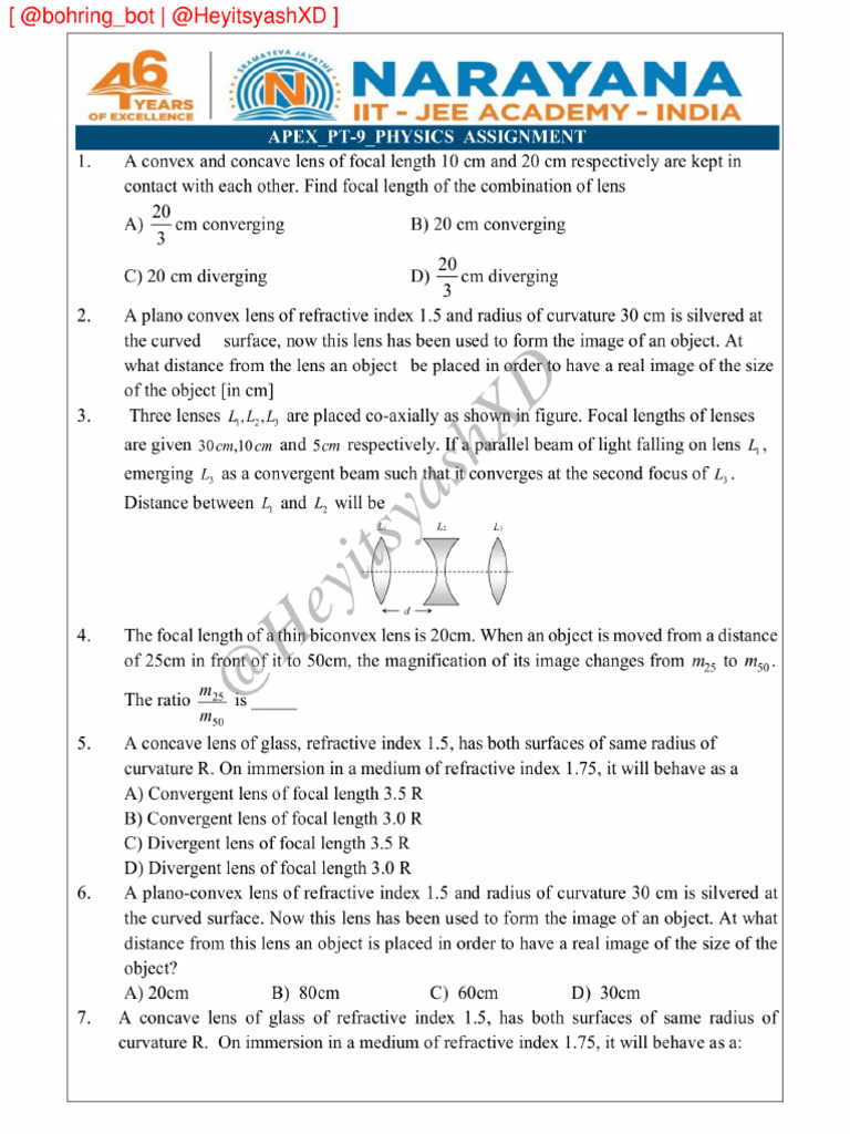 @bohring Bot @heyitsyashxd Apex Jeemain 2026 Physics PT 9 Assignment | PDF