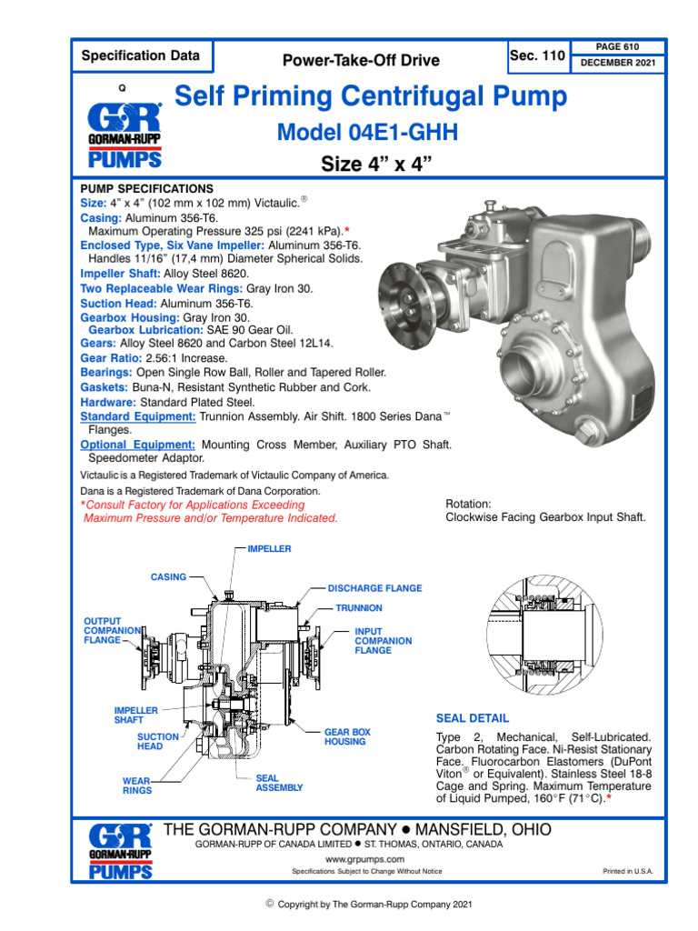 GR Pump Model 04EL-GHH Specs | PDF | Pump | Gear
