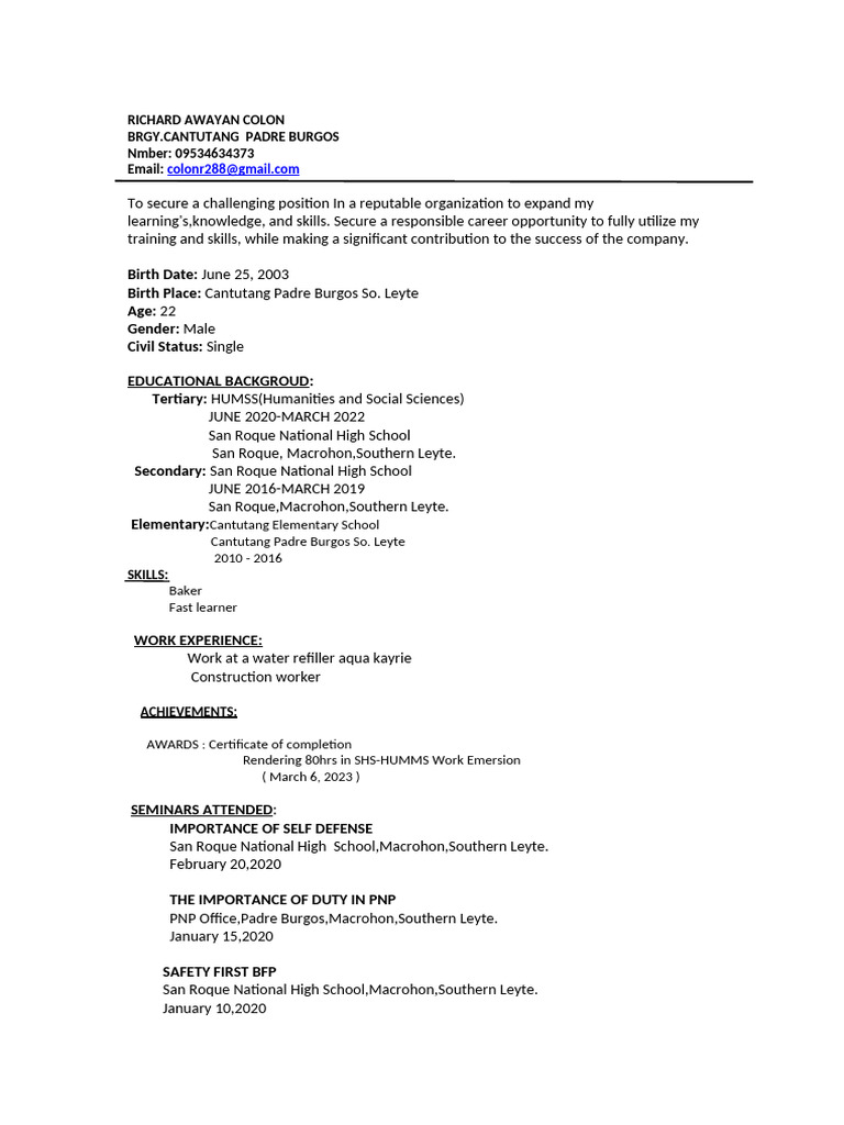Richard Colon's Resume and Profile | PDF