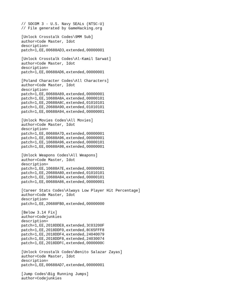 Socom 3 - U.S. Navy Seals (Ntsc-U) .Pnach | PDF