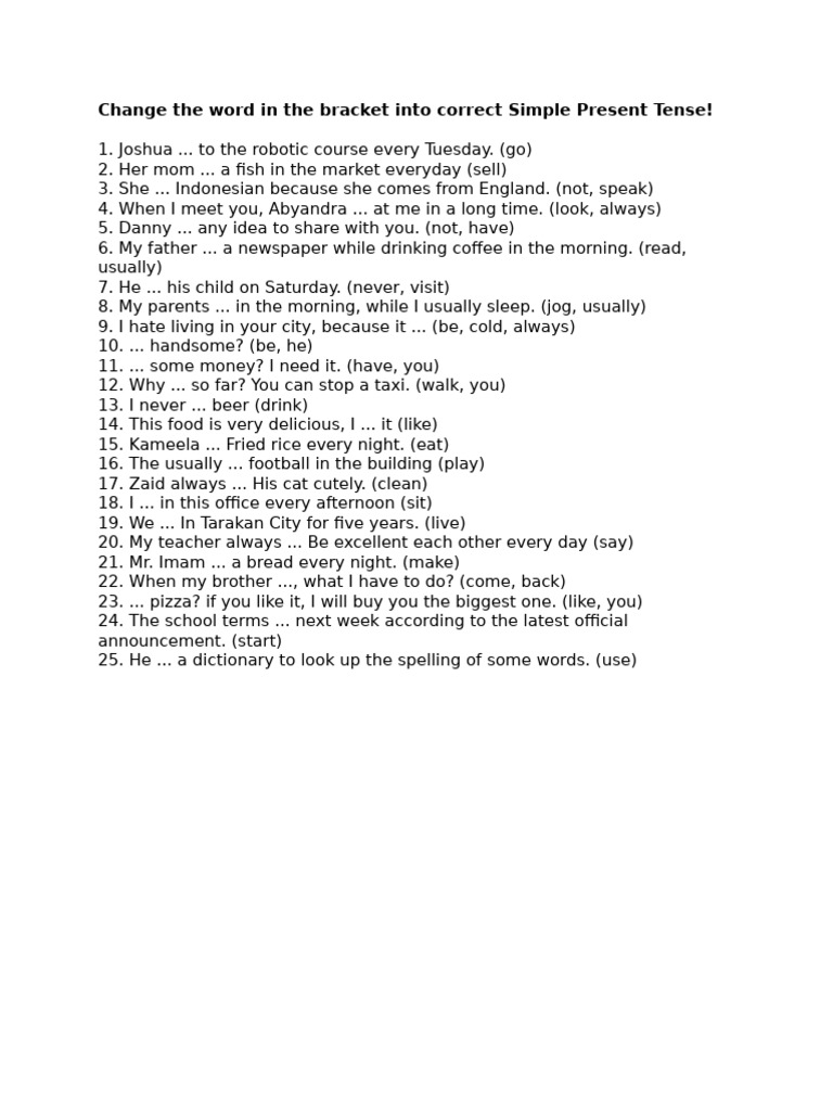 Simple Present Tense Exercise Worksheet | PDF