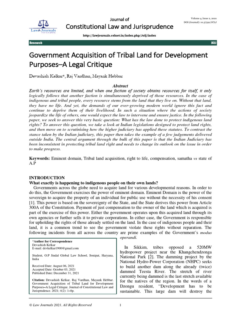 9.government Acquisition of Tribal Land For Development | PDF | Justice ...