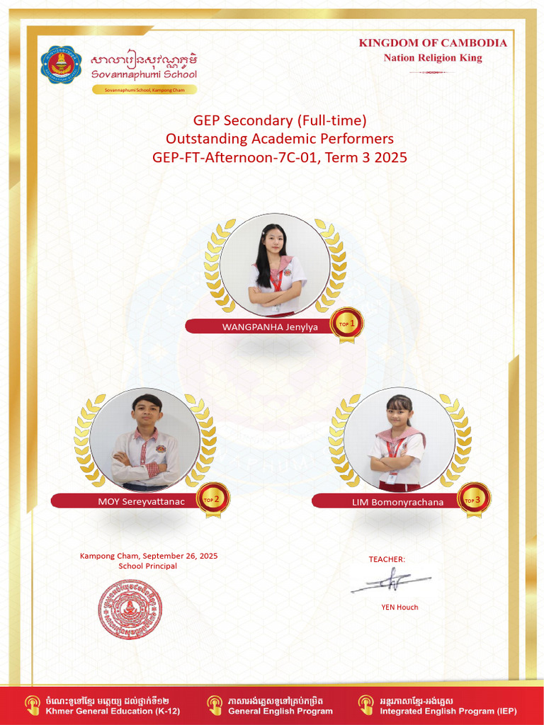 Gep Honor Roll Chart - 7 C Term III F T | PDF