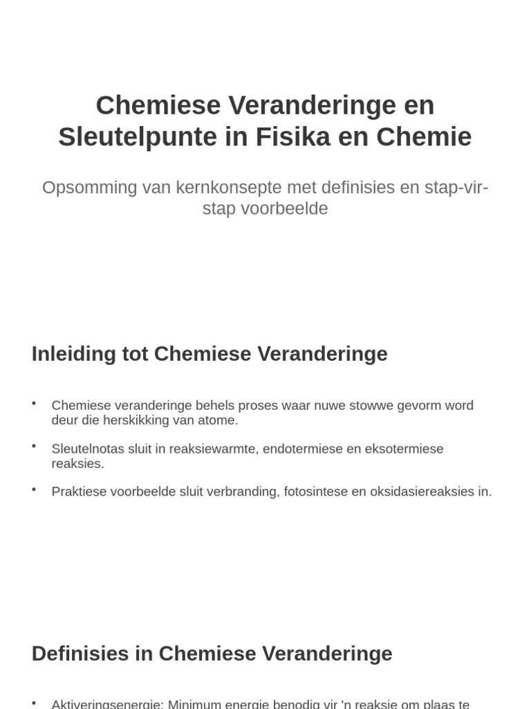 Chemiese Veranderinge en Sleutelpunte in Fisika en Chemie | PDF