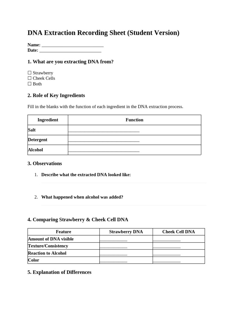 DNA Extraction Worksheet for Students | PDF | Dna | Cell (Biology)