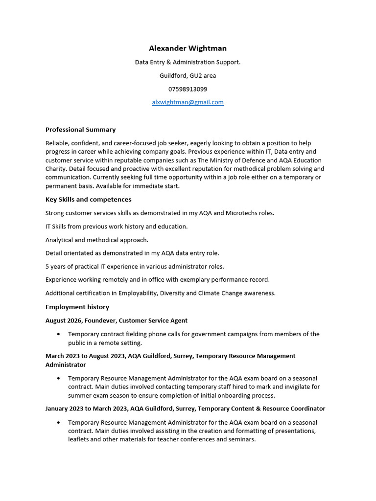 Resume Alexander Wight Man | PDF