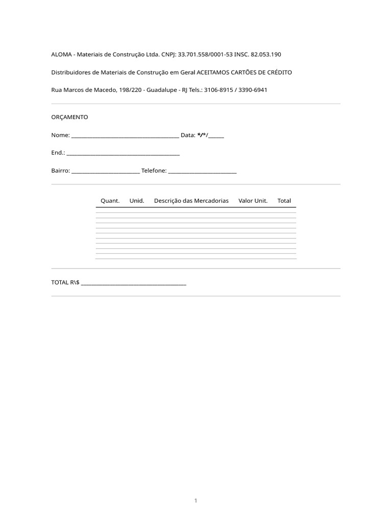 Orcamento Aloma | PDF