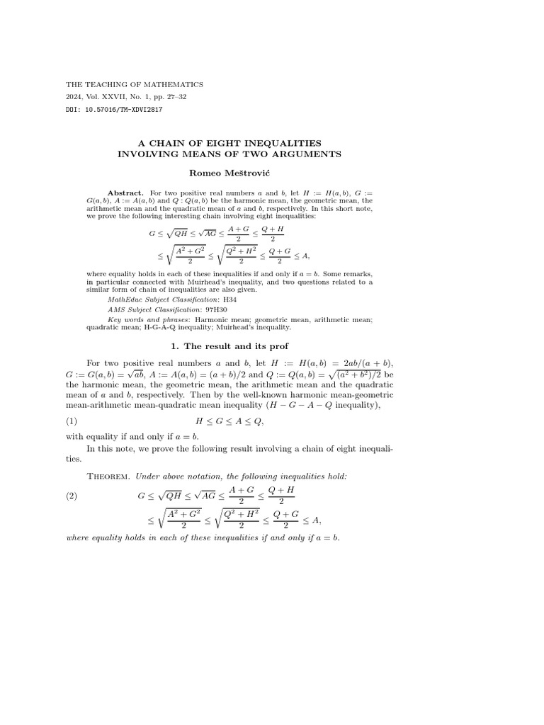 Chain of Inequalities for Means | PDF | Inequality (Mathematics ...
