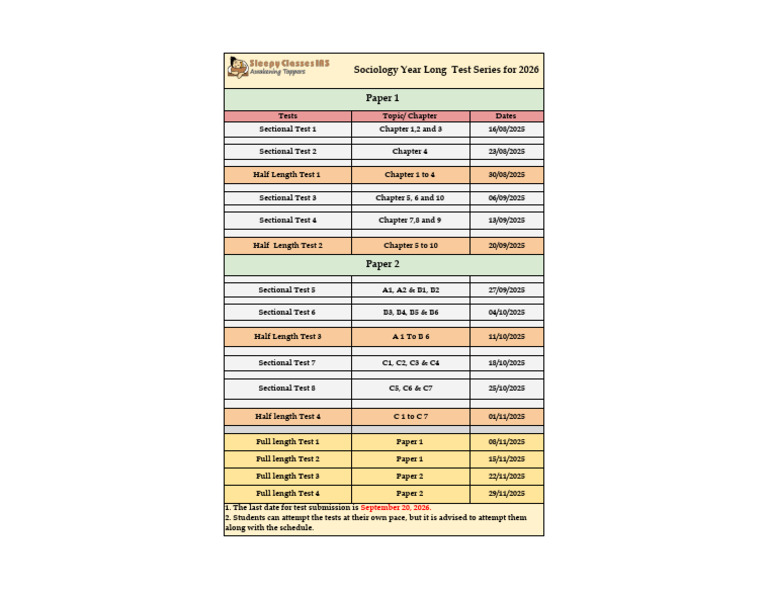 Slc551 - Sociology Year Long Test Series For 2026 | PDF