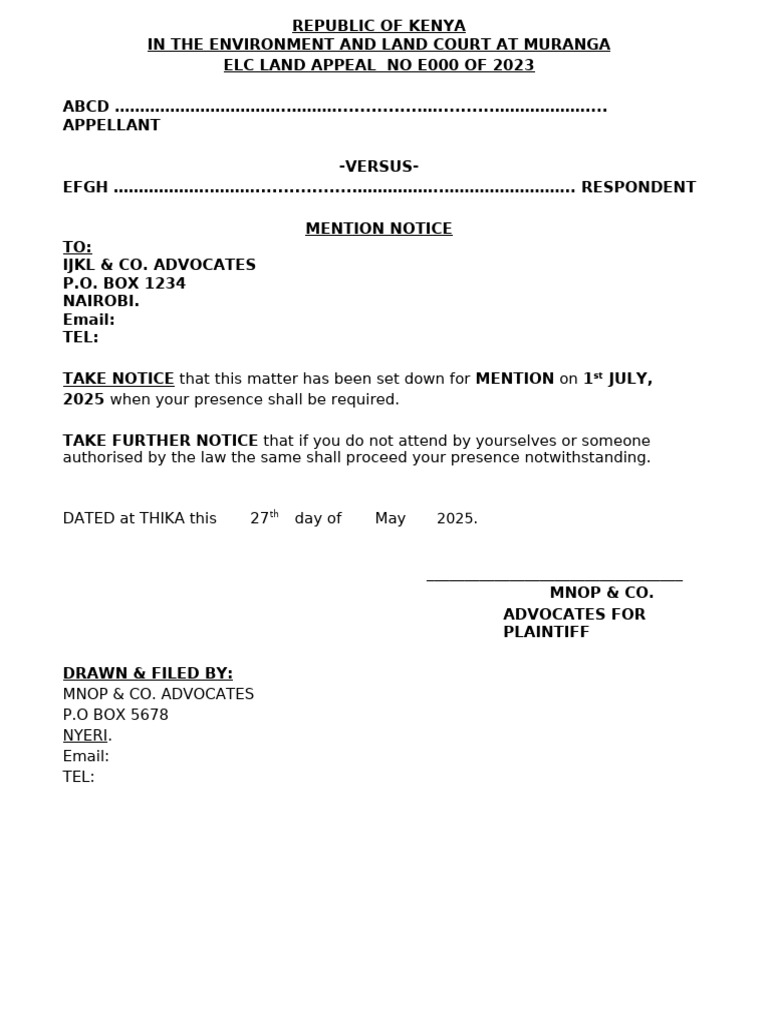 Sample Mention Notice | PDF