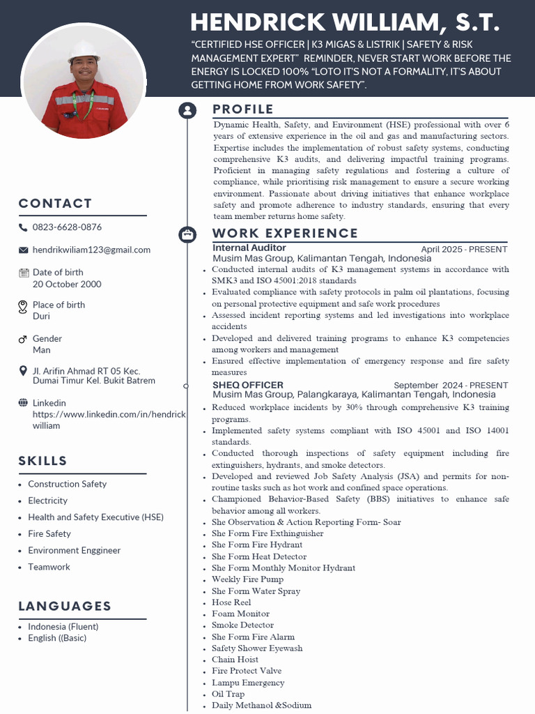 HSE Officer Profile: Safety Expertise | PDF | Occupational Safety And ...