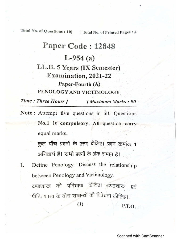 Penology and Victimology EXAM PAPER | PDF