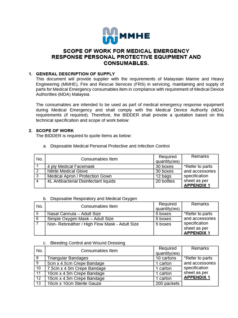 Scope of Work For Medical Emergency Consumables - 2025 | PDF | Wound ...