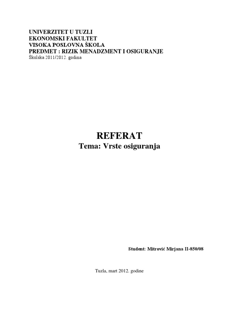 Vrste Osiguranja | PDF