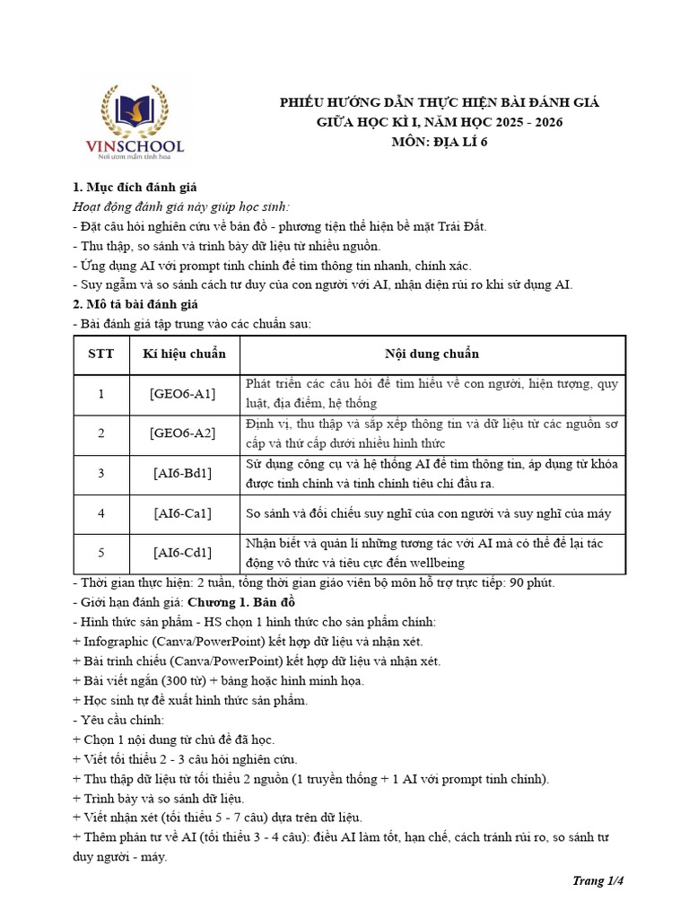 HDTH ĐÁNH GIÁ GKI - ĐỊA LÍ 6-5 | PDF
