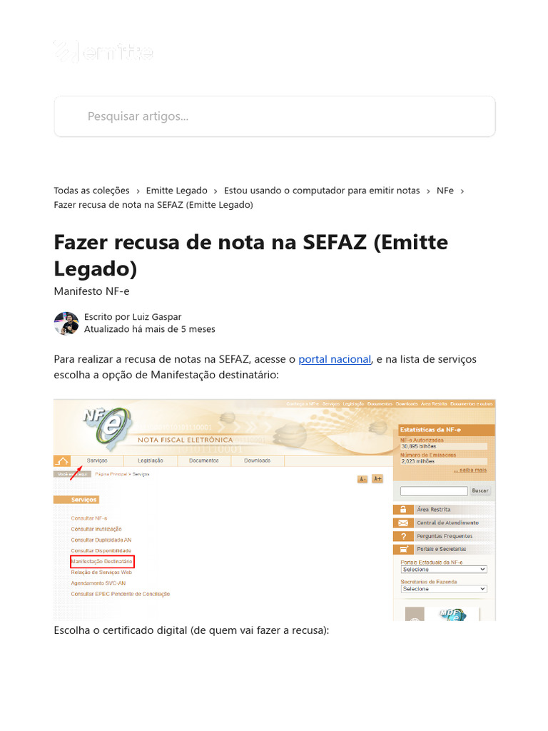 Fazer Recusa de Nota Na SEFAZ (Emitte Legado) - Ajuda Emitte | PDF