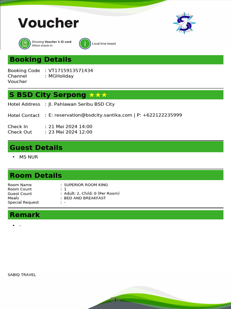 Hotel Booking Confirmation for Superior Room | PDF