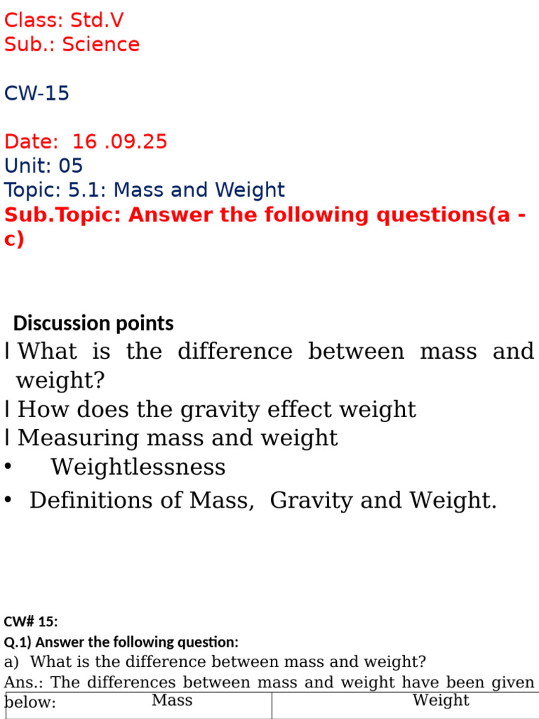 Mass vs. Weight: Key Differences Explained | PDF | Weight | Weightlessness