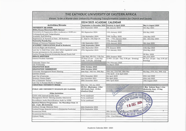 Updated 2024 - 2025 Academic Calendar | PDF