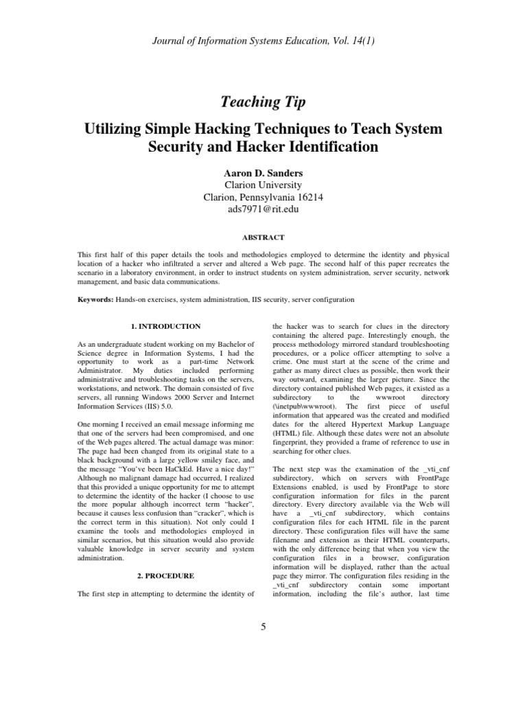 Hacking Techniques To Teach System Security and Hacker Identification | PDF | File Transfer ...
