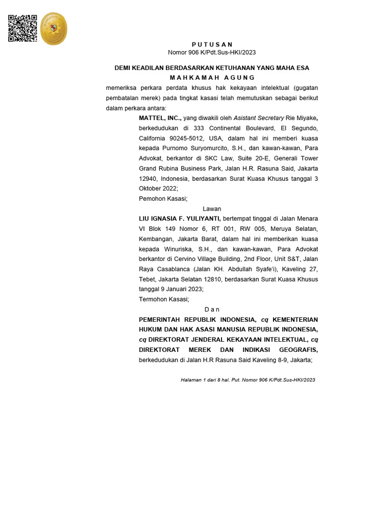 Putusan 906 K PDT - Sus-Hki 2023 20250829184758 | PDF