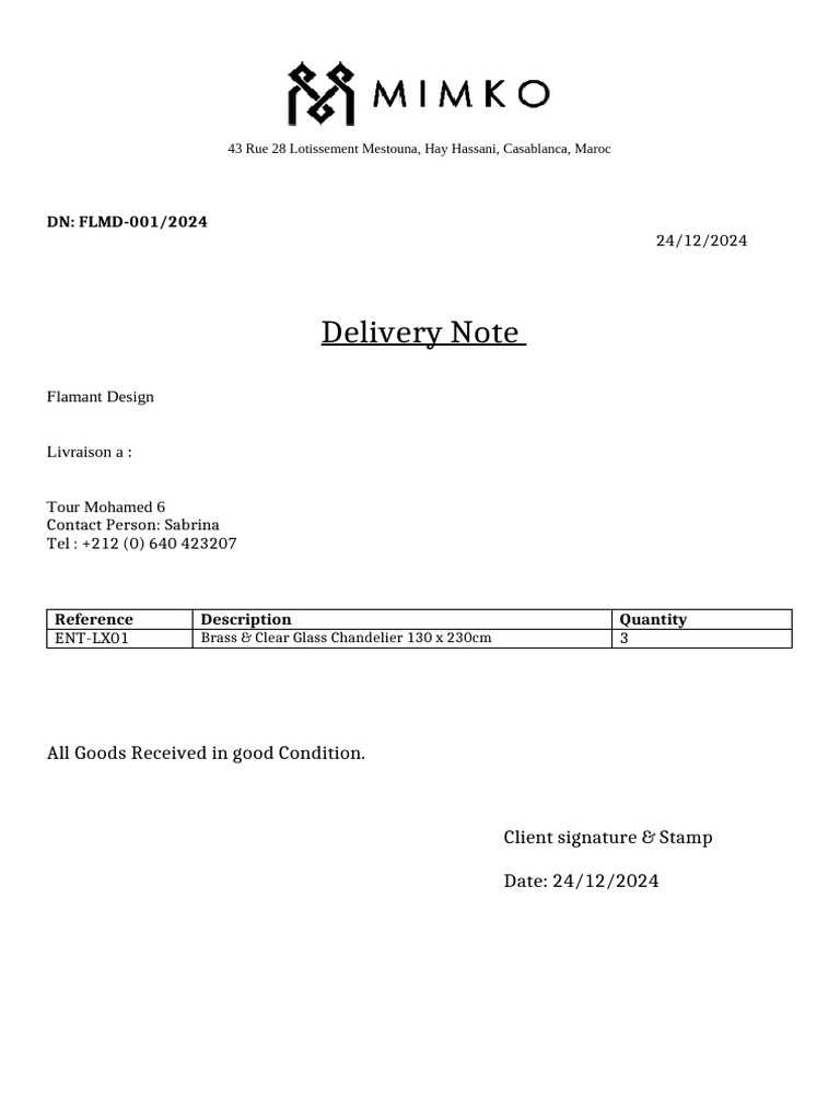 DeliveryNote FLMD-001 TM6 | PDF