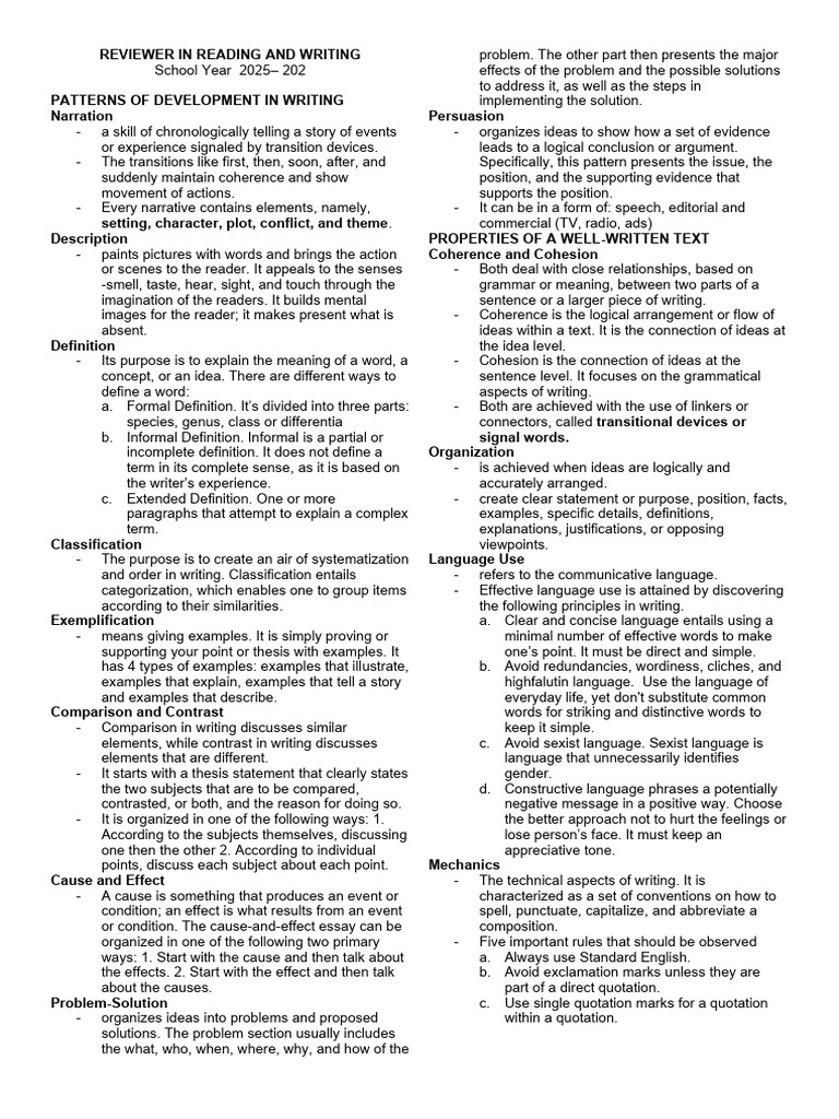 Reviewer in Reading and Writing | PDF | Definition | Word