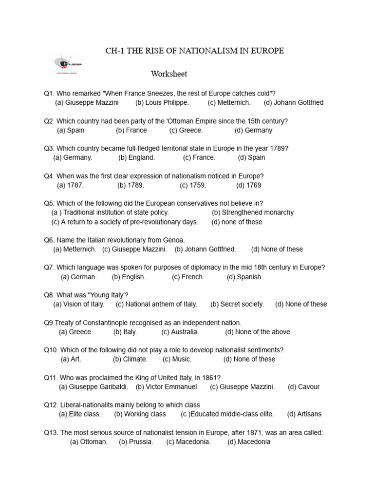 Worksheet The Rise of Nationalism in Europe | PDF | German Empire ...