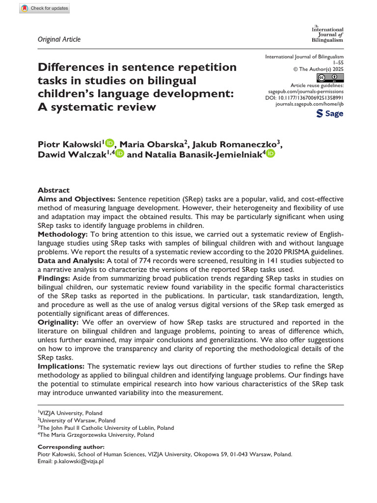 Bilingual Children's Sentence Repetition Review | PDF | Systematic ...