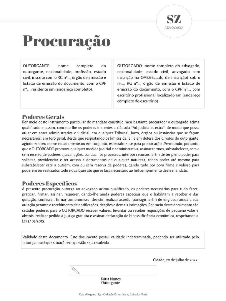 Procuração: Poderes do Advogado Outorgado | PDF | Advogado | Estado