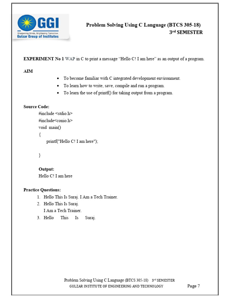 Lab Manual-PPS - Copy - Removed | PDF | C (Programming Language) | Computer Programming