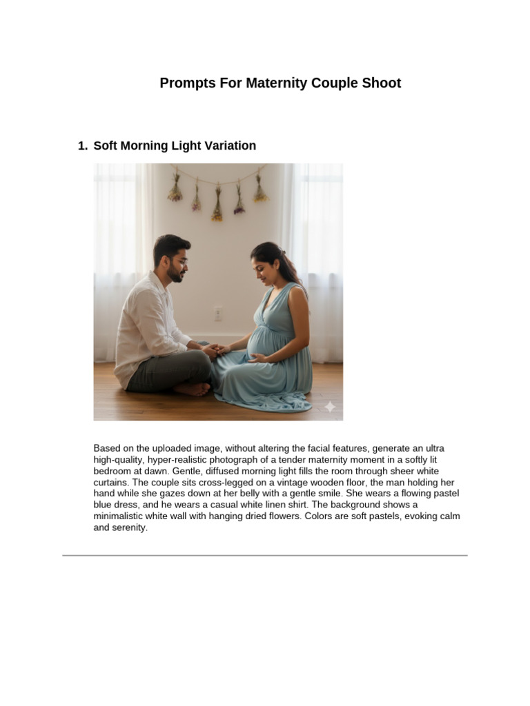 Maternity Photoshoot Prompt Ideas | PDF | Fashion | Clothing