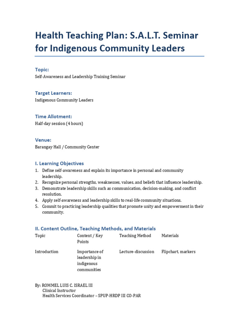 HTP Self-Awareness Leadership Training (S.A.L.T.) Seminar | PDF ...