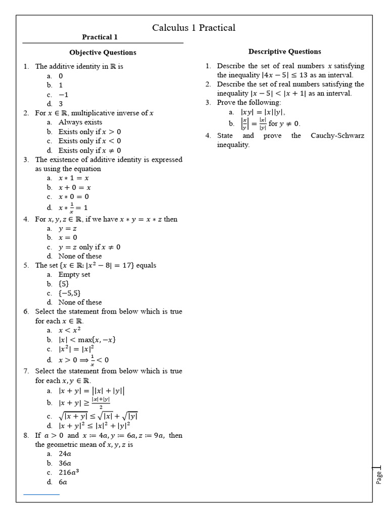 Calculus 1 Practical Exercises | PDF | Arithmetic | Number Theory