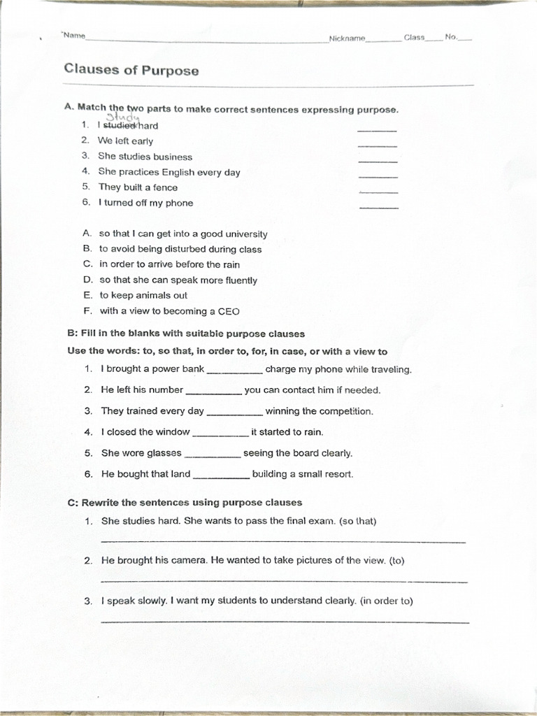 Clauses of Purpose | PDF