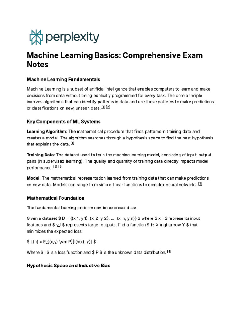 Machine Learning Basics - Comprehensive Exam Notes | PDF | Cross ...