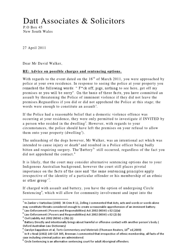 Letter of Advice 2011 | PDF | Assault | Battery (Crime)
