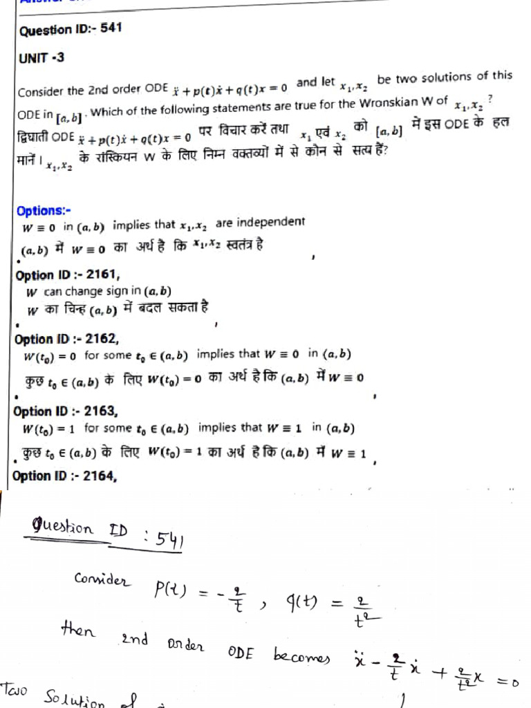 Wronskian Properties of 2nd Order ODE Solutions | PDF
