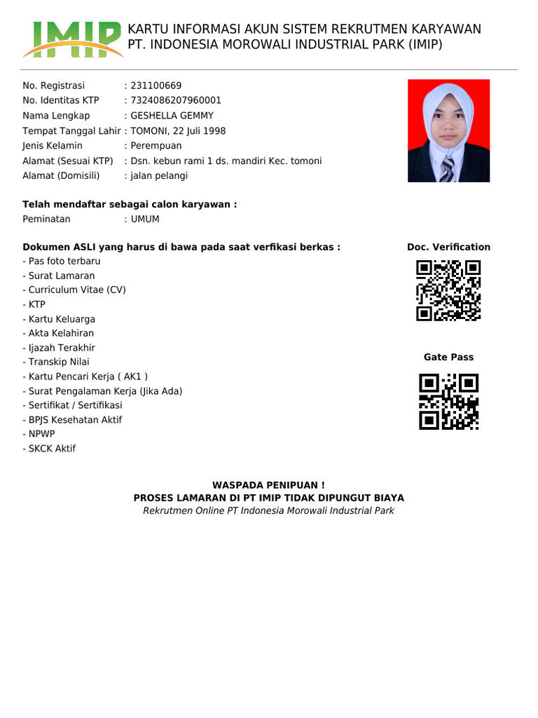 Form Registrasi 231100669 | PDF