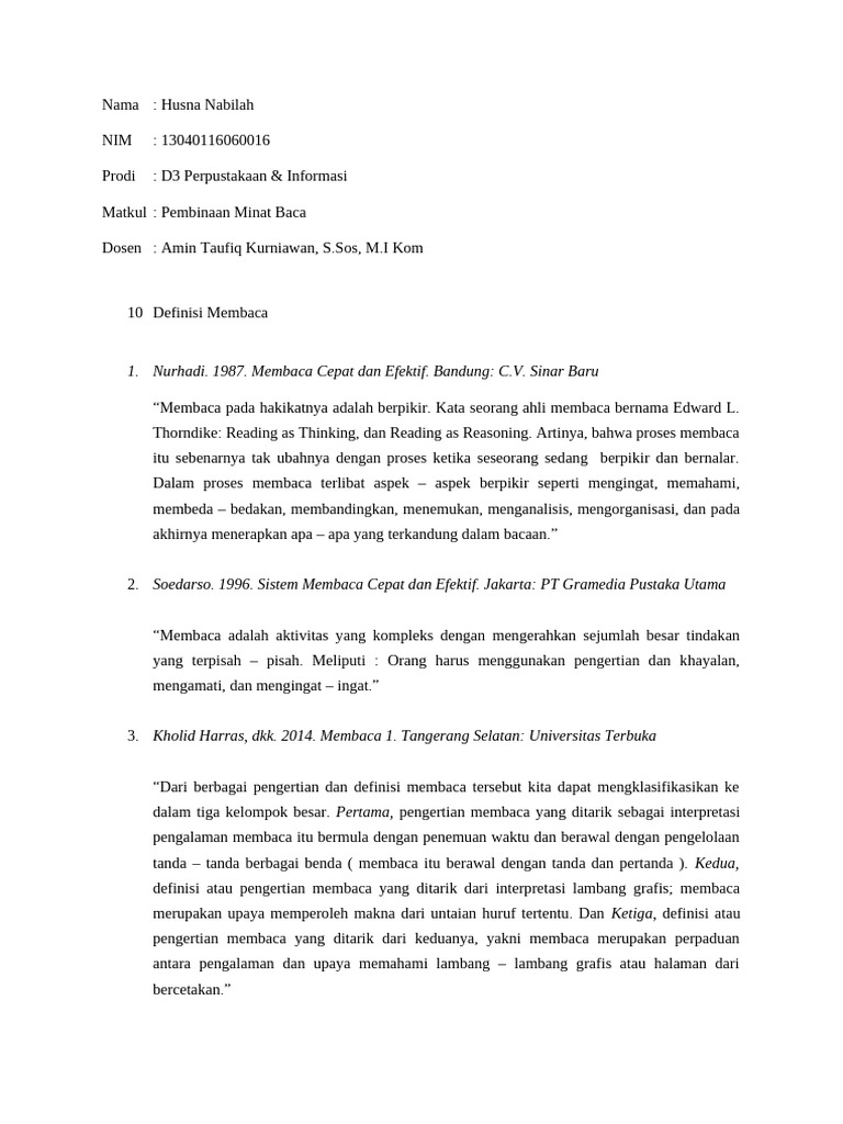 Definisi Membaca Docx | PDF