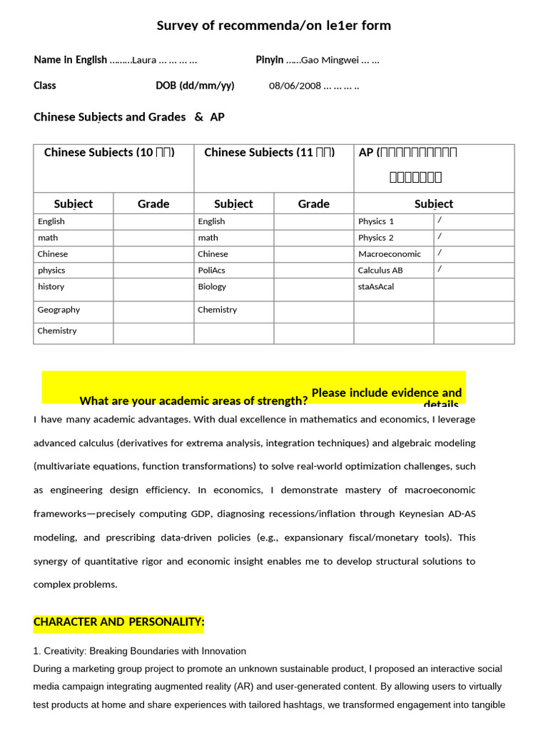 Laura Gao Mingwei - Laura Survey Information | PDF | Macroeconomics ...