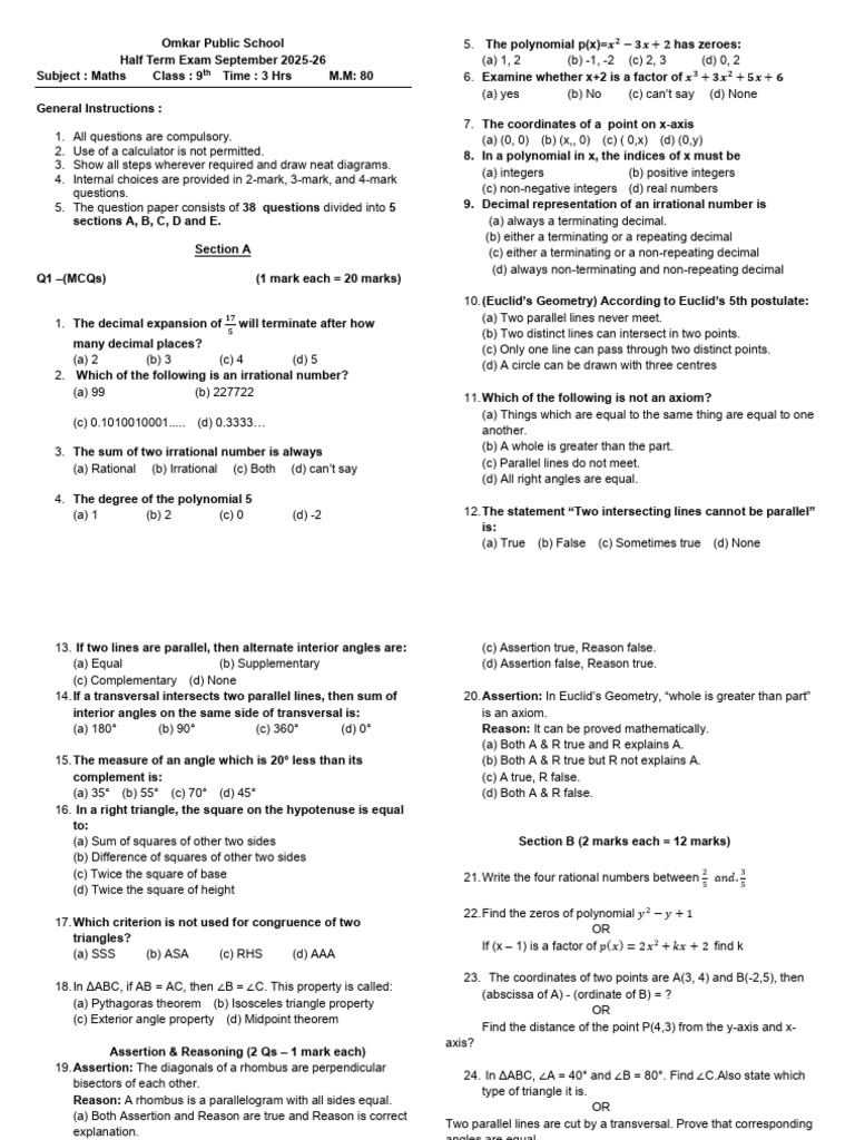Maths Class 9th | PDF | Euclidean Geometry | Elementary Mathematics