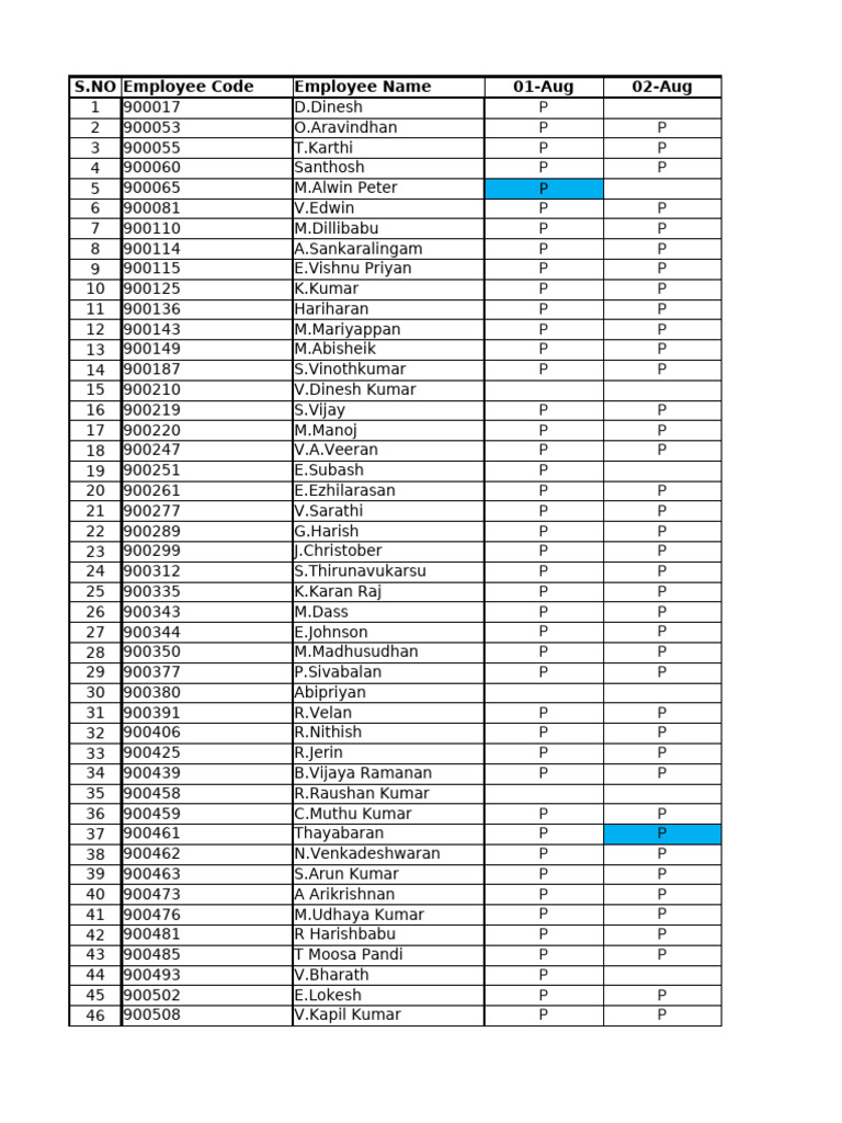 CT - IPR - Attendance - Sheet AUG'25-1 | PDF