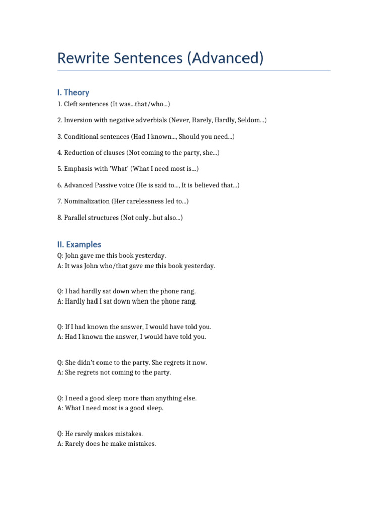 Rewrite Sentences Advanced Expanded | PDF | Chess Openings | Chess Theory