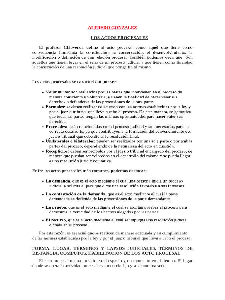 Actos Procesales: Definición y Características | PDF | Ley procesal ...