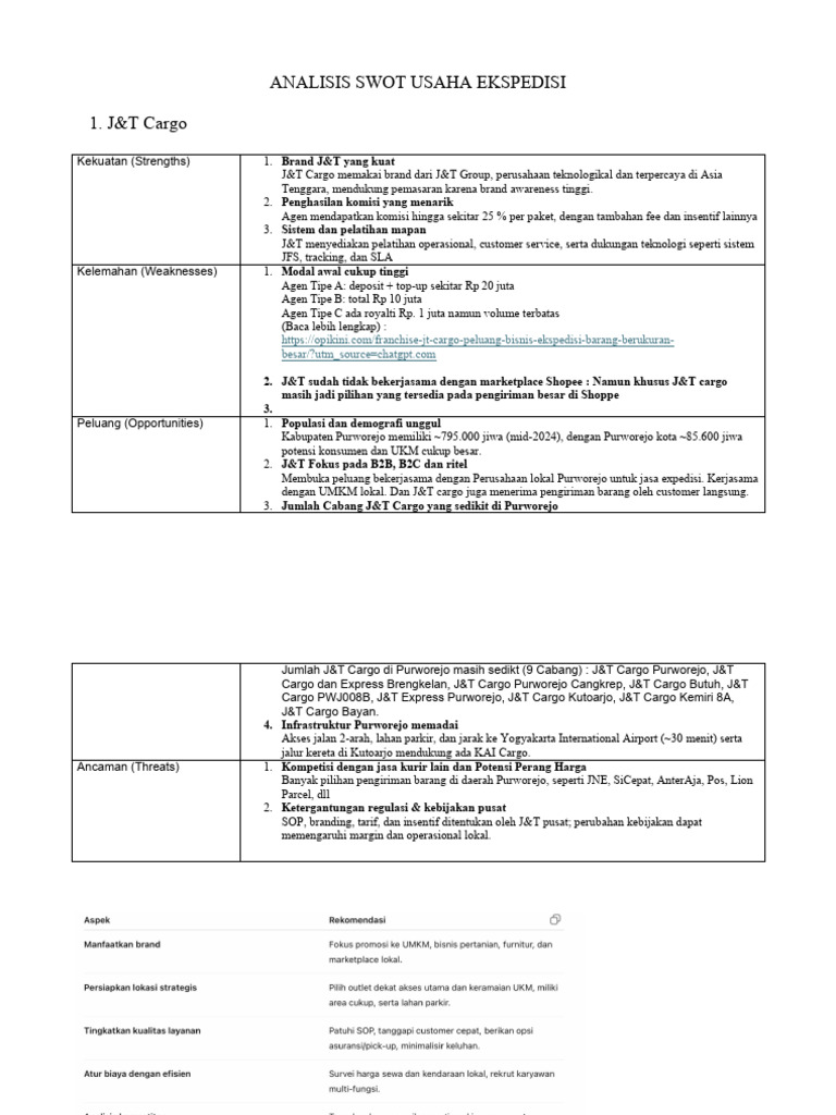 Analisis SWOT J&T, JNE, SPX, Lion Parcel | PDF