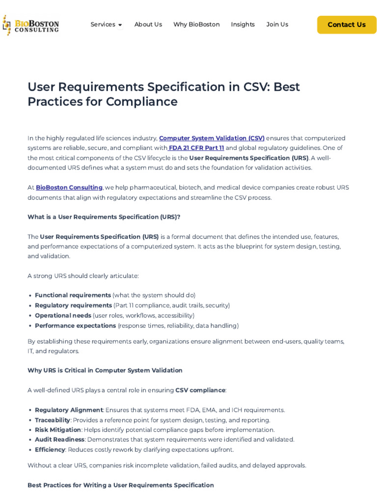 User Requirements Specification (URS) in CSV | PDF | Verification And ...