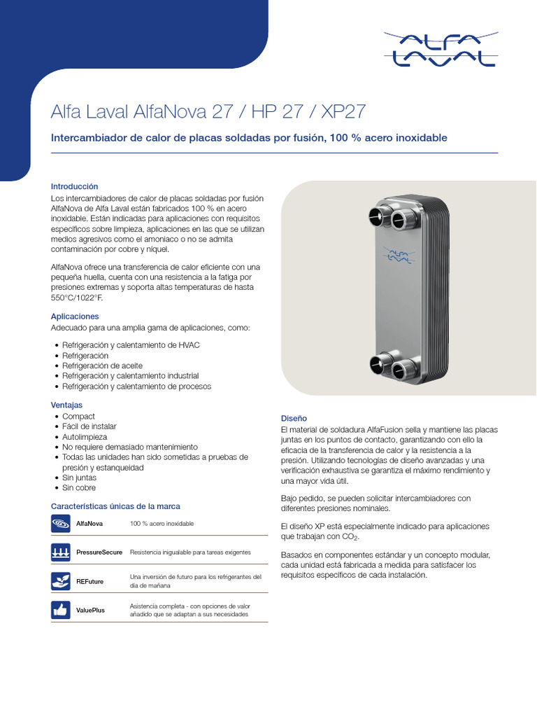 Alfa Laval Alfanova 27 Product Leaflet Es | PDF | Cobre | Refrigeración