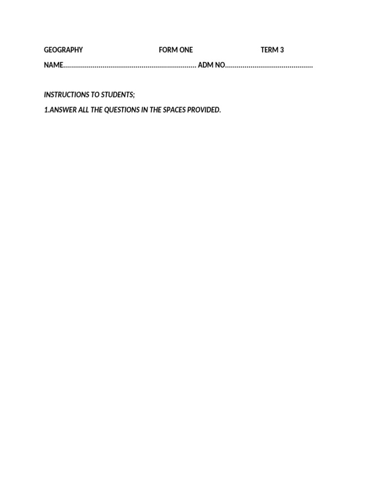 Geography Exam Guide: Form One Term 3 | PDF | Earth | Geography