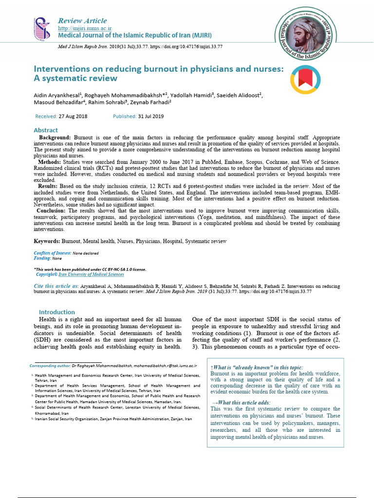 Burnout Intervention Meta Analysis Among Nurses | PDF | Occupational ...